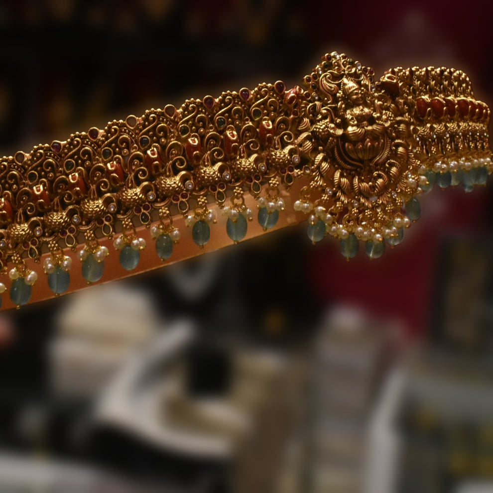 "Goddess Lakshmi's Blessing: A Stunning Antique Vaddanam Adorned with ...
