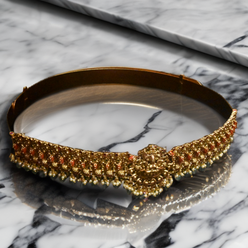 "Goddess Lakshmi's Blessing: A Stunning Antique Vaddanam Adorned with ...